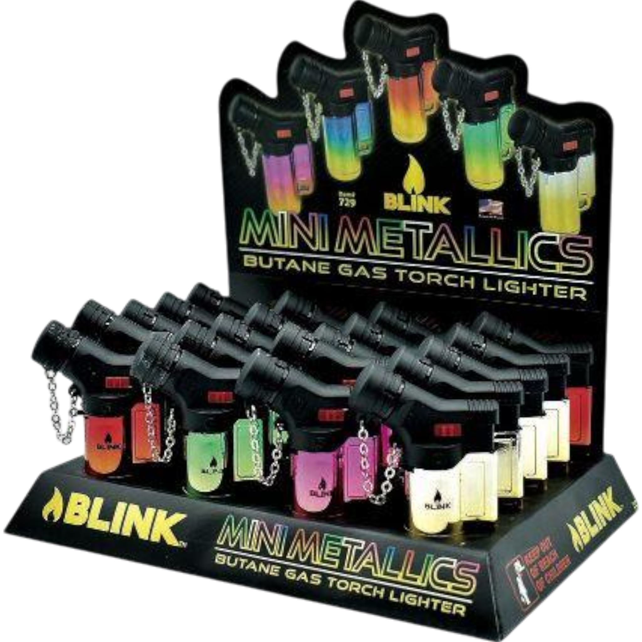 Blink Torch Mini Lighter Metallic Angled 20 Count | Cow Crack Wholesale