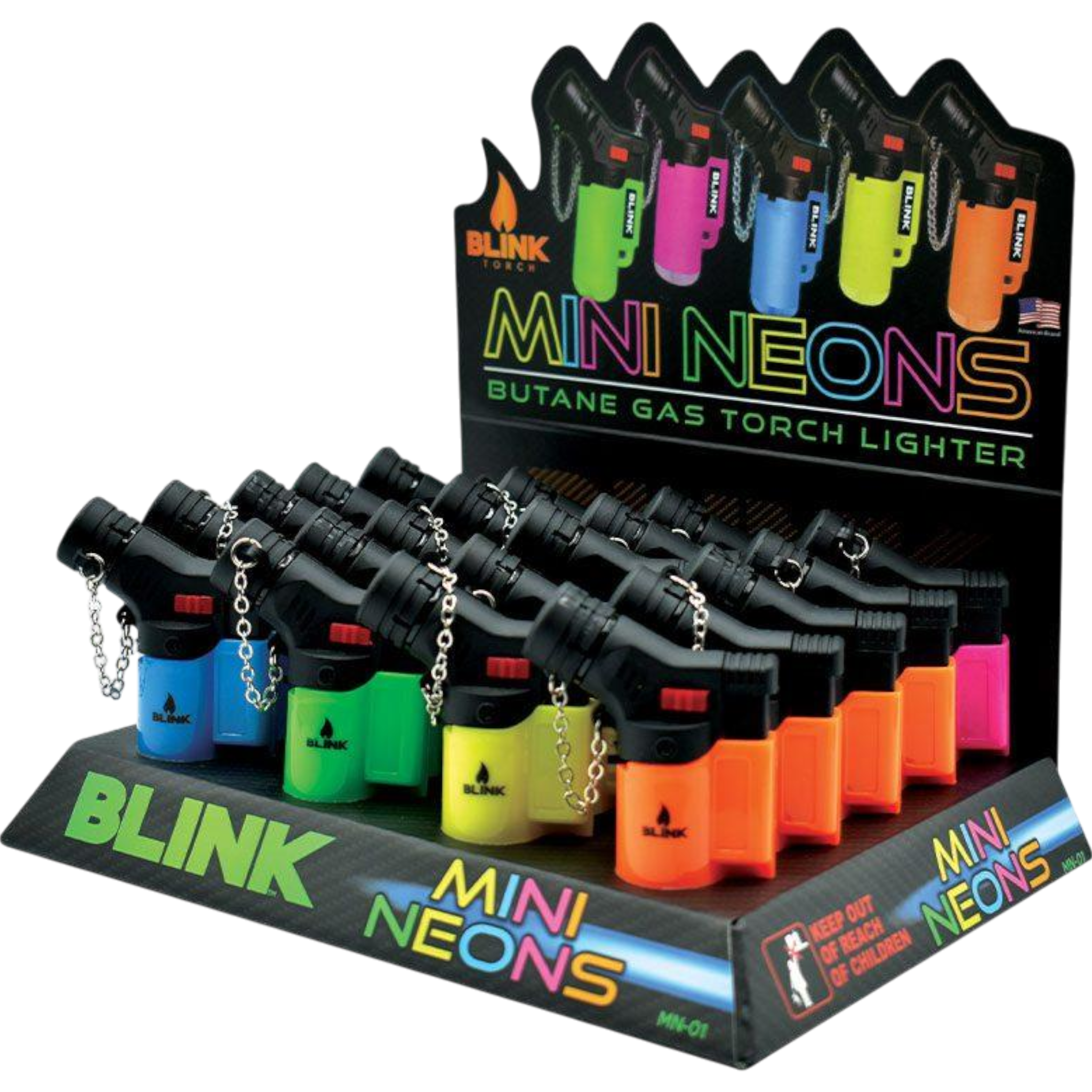 Blink Torch Mini Lighter Neon Angled 20 Count | Cow Crack Wholesale