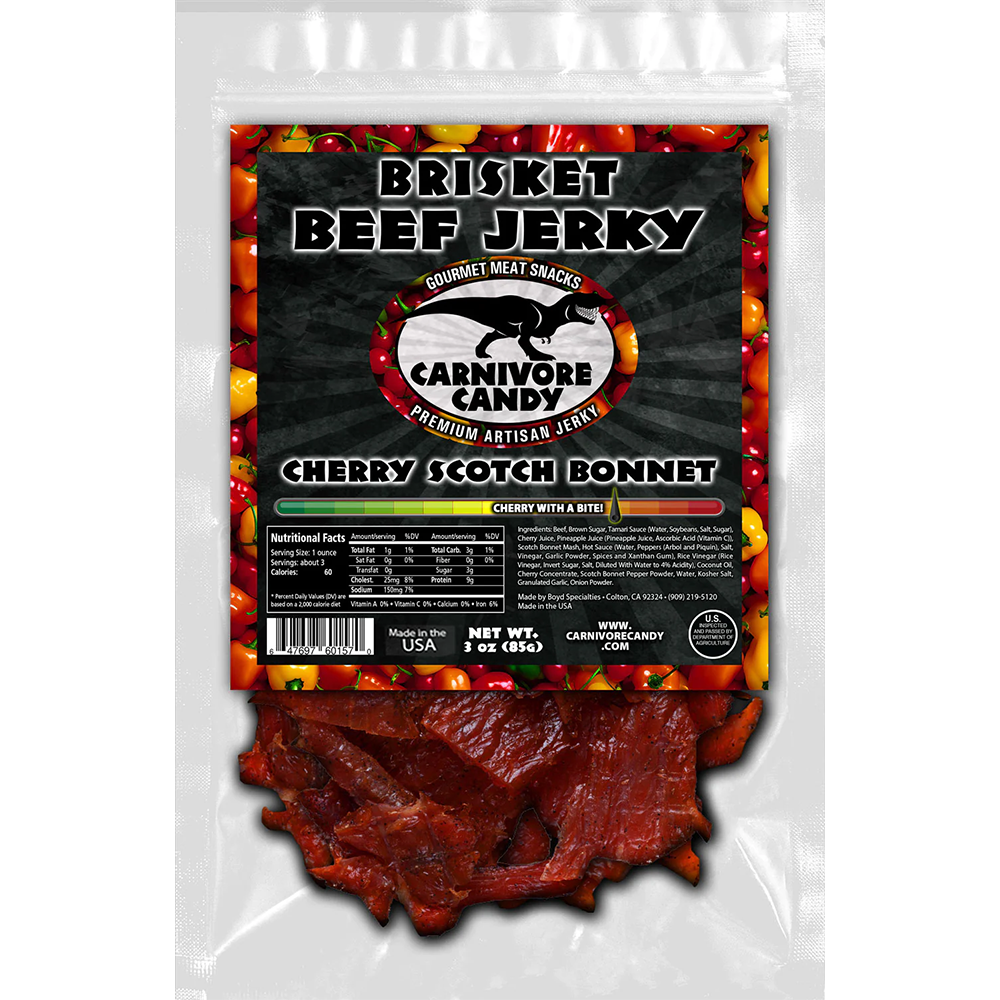 Carnivore Candy Cherry Scotch Bonnet Beef Jerky 3 OZ | Cow Crack Wholesale