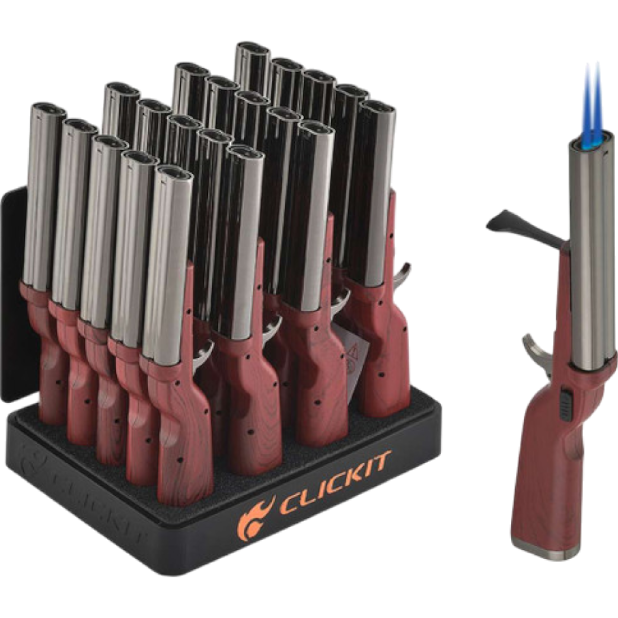 Clickit Torch Lighter Double Barrel Shotgun 30 Count | Cow Crack Wholesale