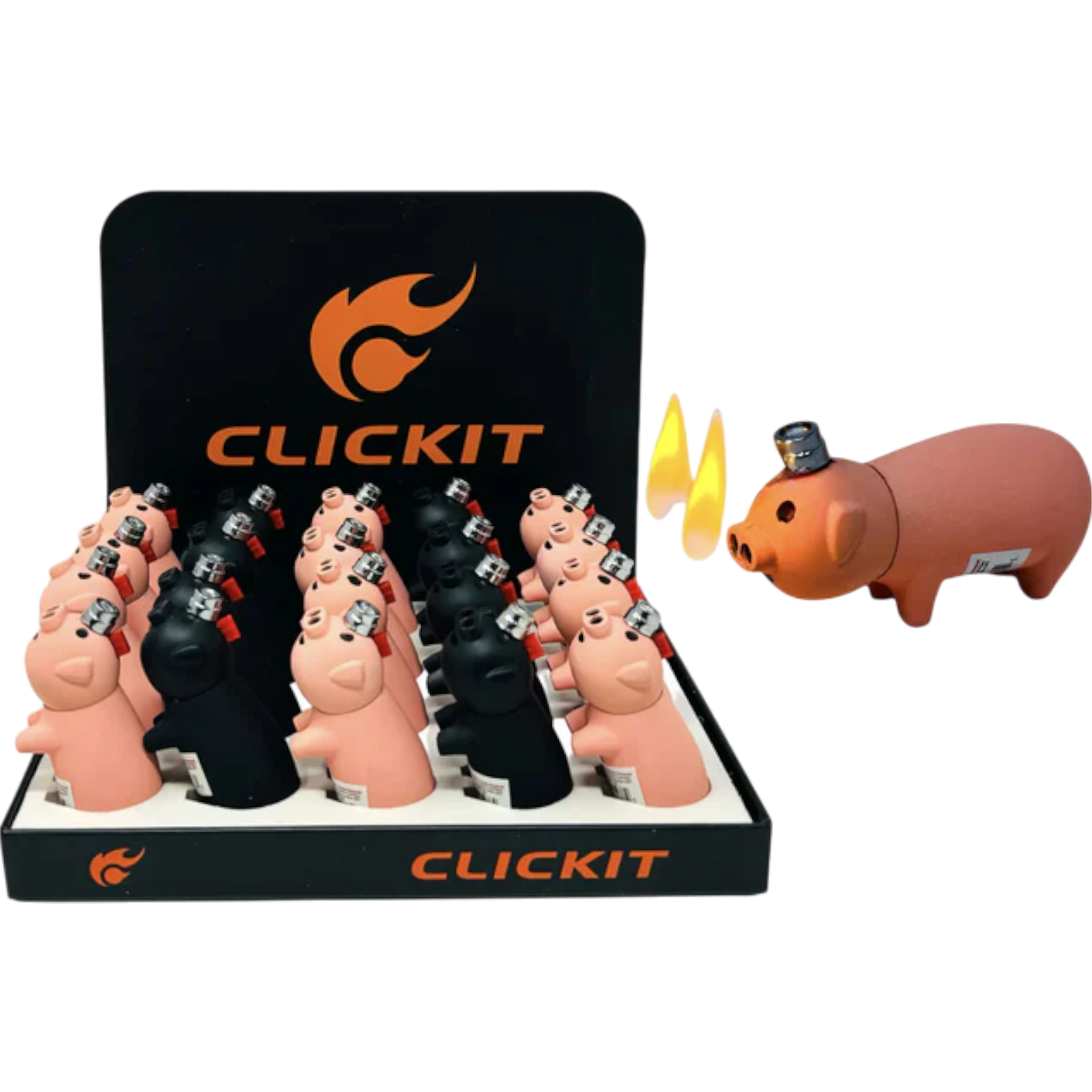 Clickit Torch Lighter Pig Double Flame 20 Count | Cow Crack Wholesale