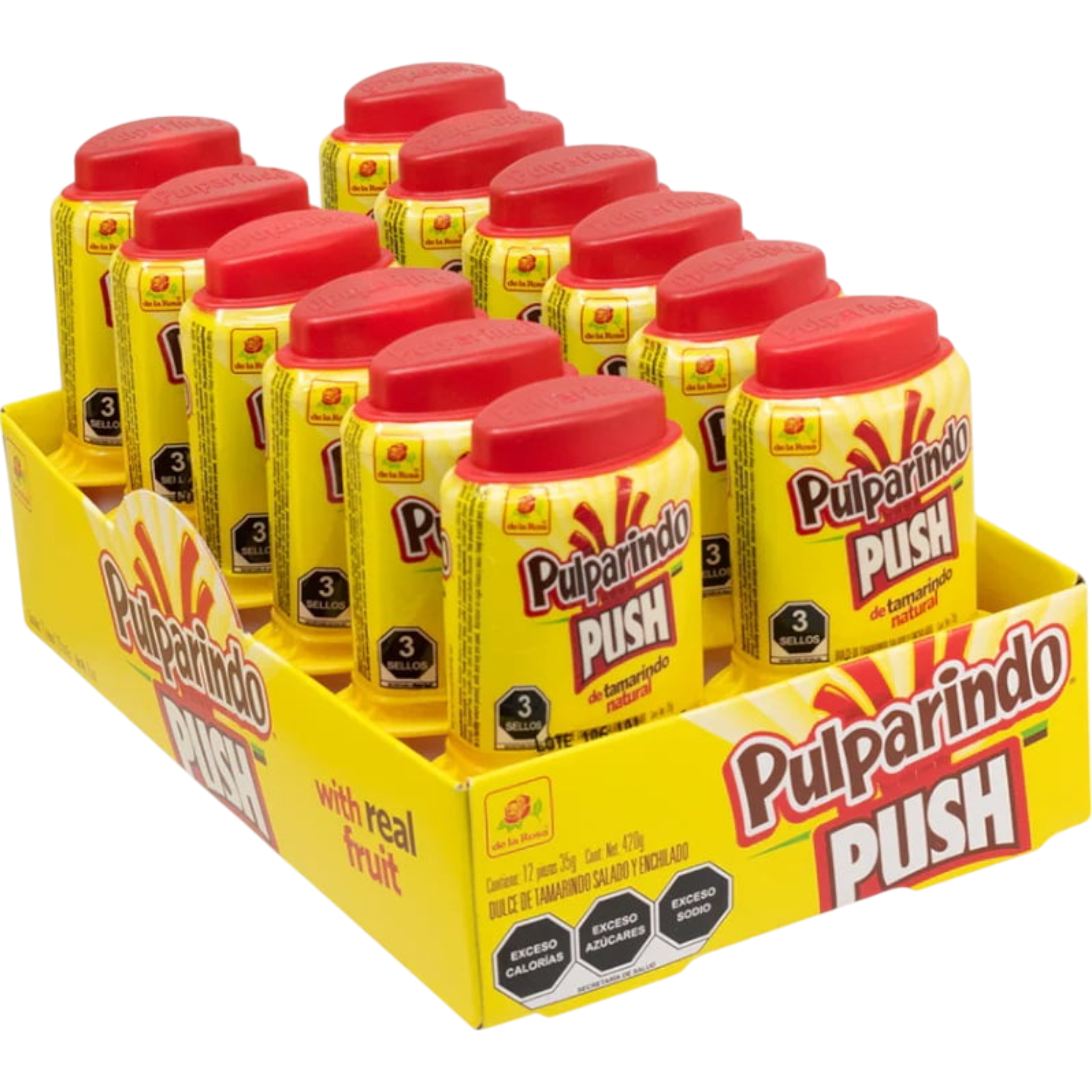 De La Rosa Pulparindo Push Tamarindo 12 Count | Cow Crack Wholesale