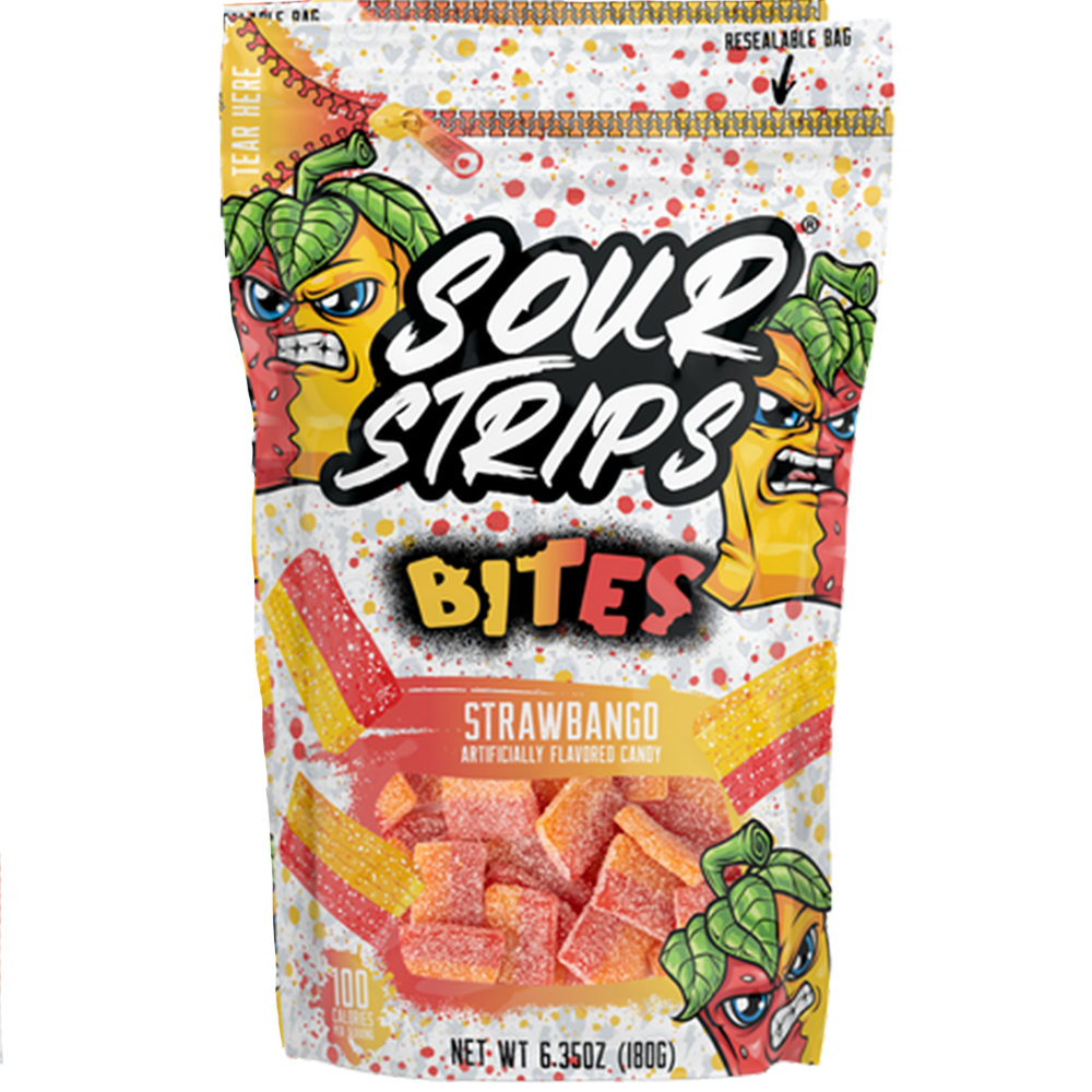 Sour Strips Strawbango Bites 6.35 oz | Cow Crack Wholesale